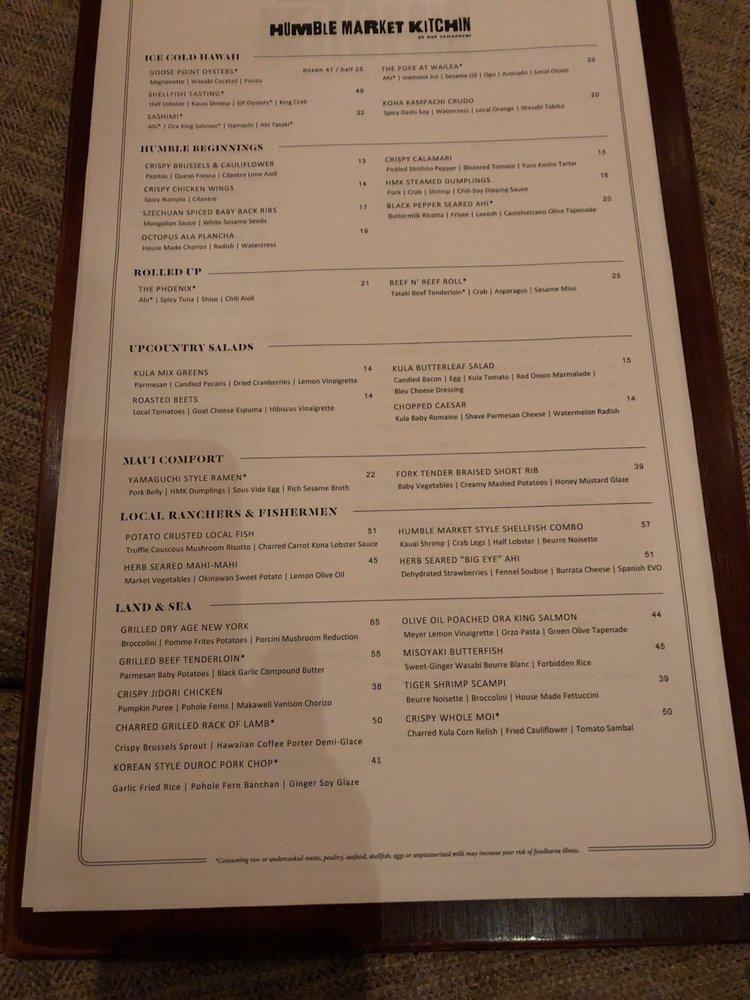 Menu at Humble Market Kitchin restaurant, Kihei