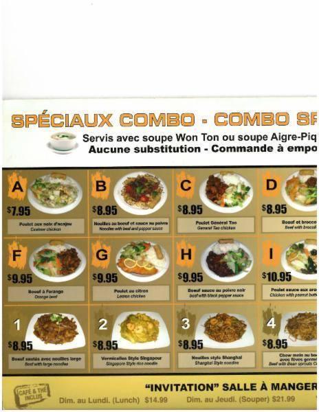 Menu at Panda Peng restaurant, Laval, 840 Boul. le Corbusier
