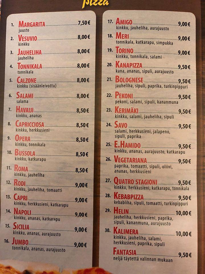 Menu at Ravintola Rodi restaurant, Savonlinna