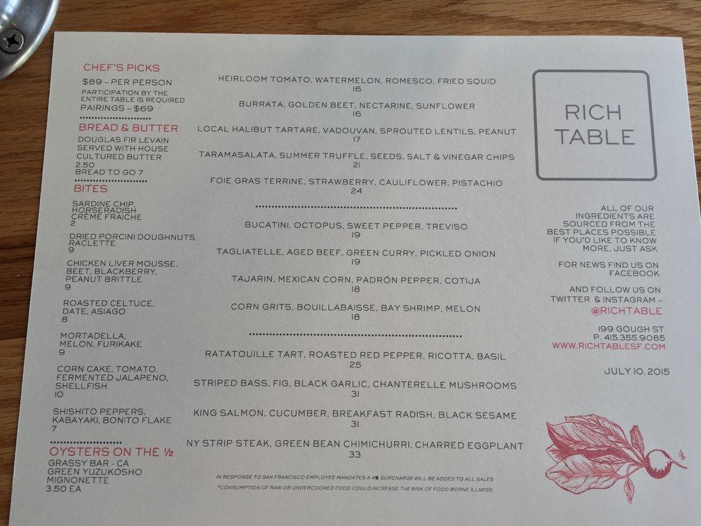 Rich Table San Francisco Menu | Cabinets Matttroy