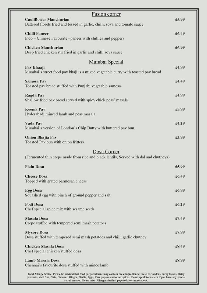 Menu at Thela restaurant, Cambridge