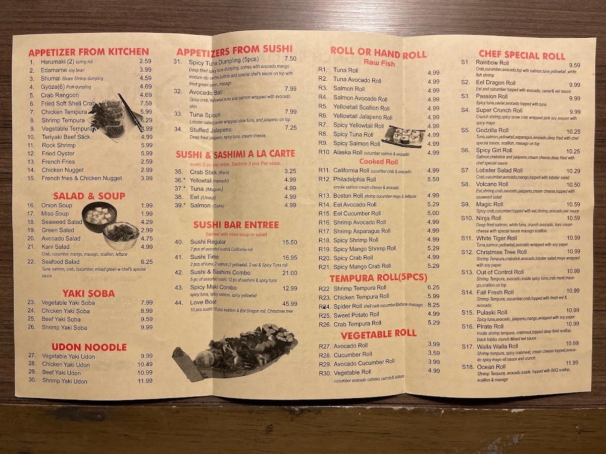 Menu at Yamato Japanese Steakhouse, Pulaski, 818 W College St