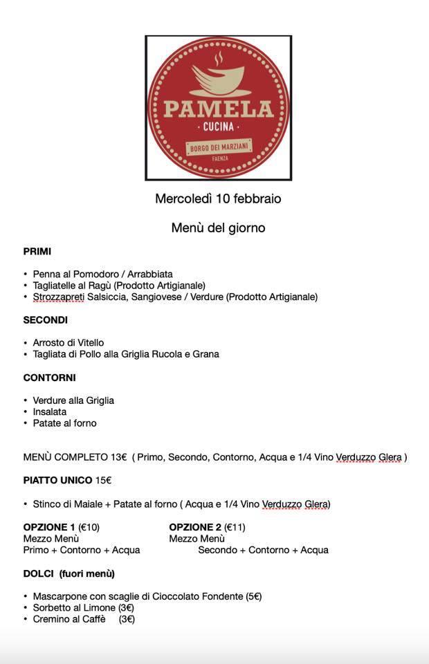 Menu at Pamela Café restaurant, Faenza