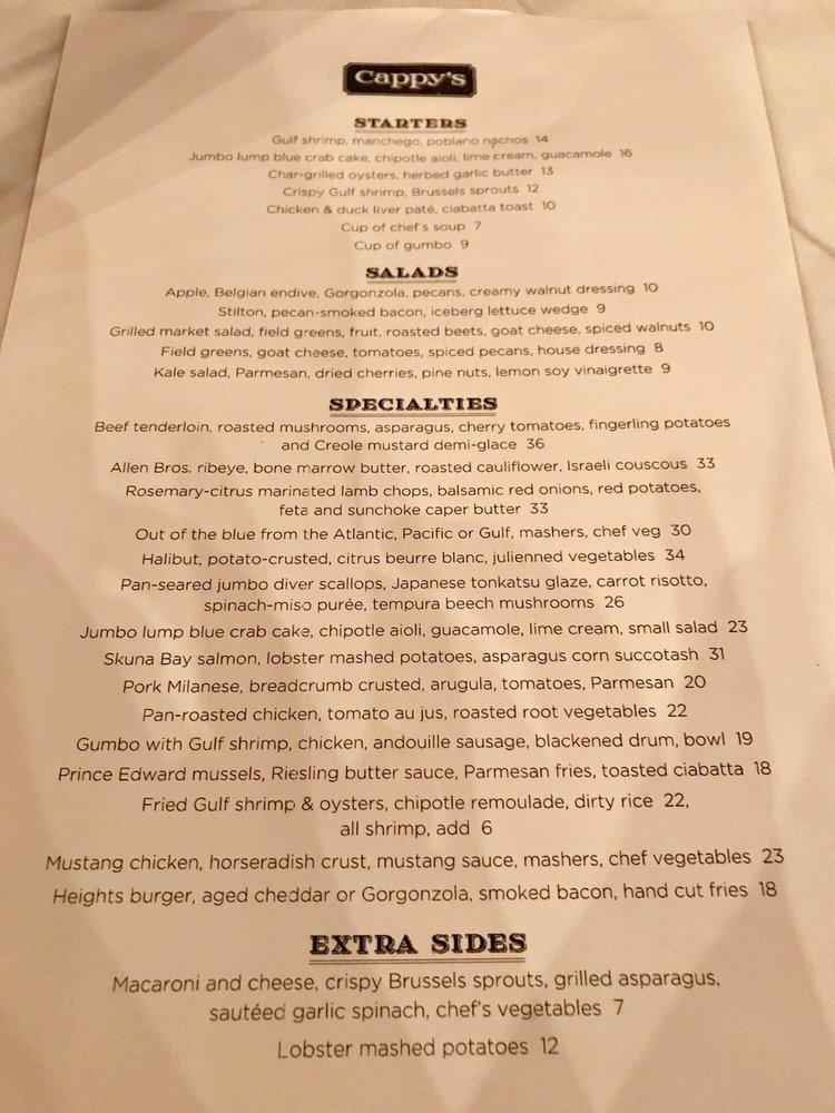 Menu at Cappy's Restaurant, San Antonio