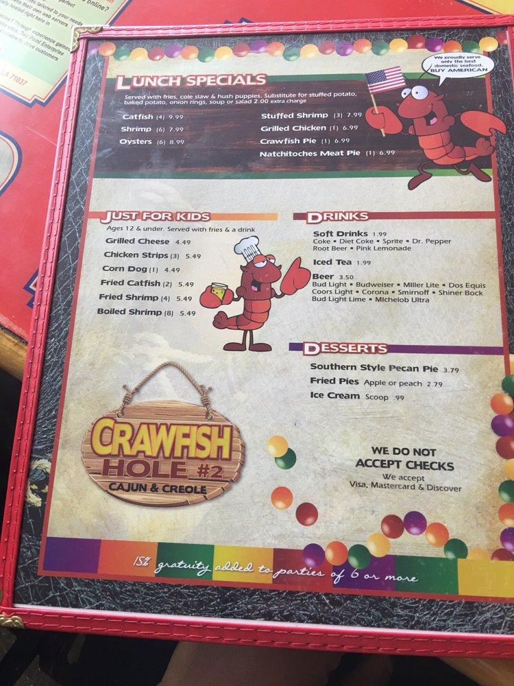 Menu at Crawfish Hole #2 Steak & Seafood Restaurant, Minden