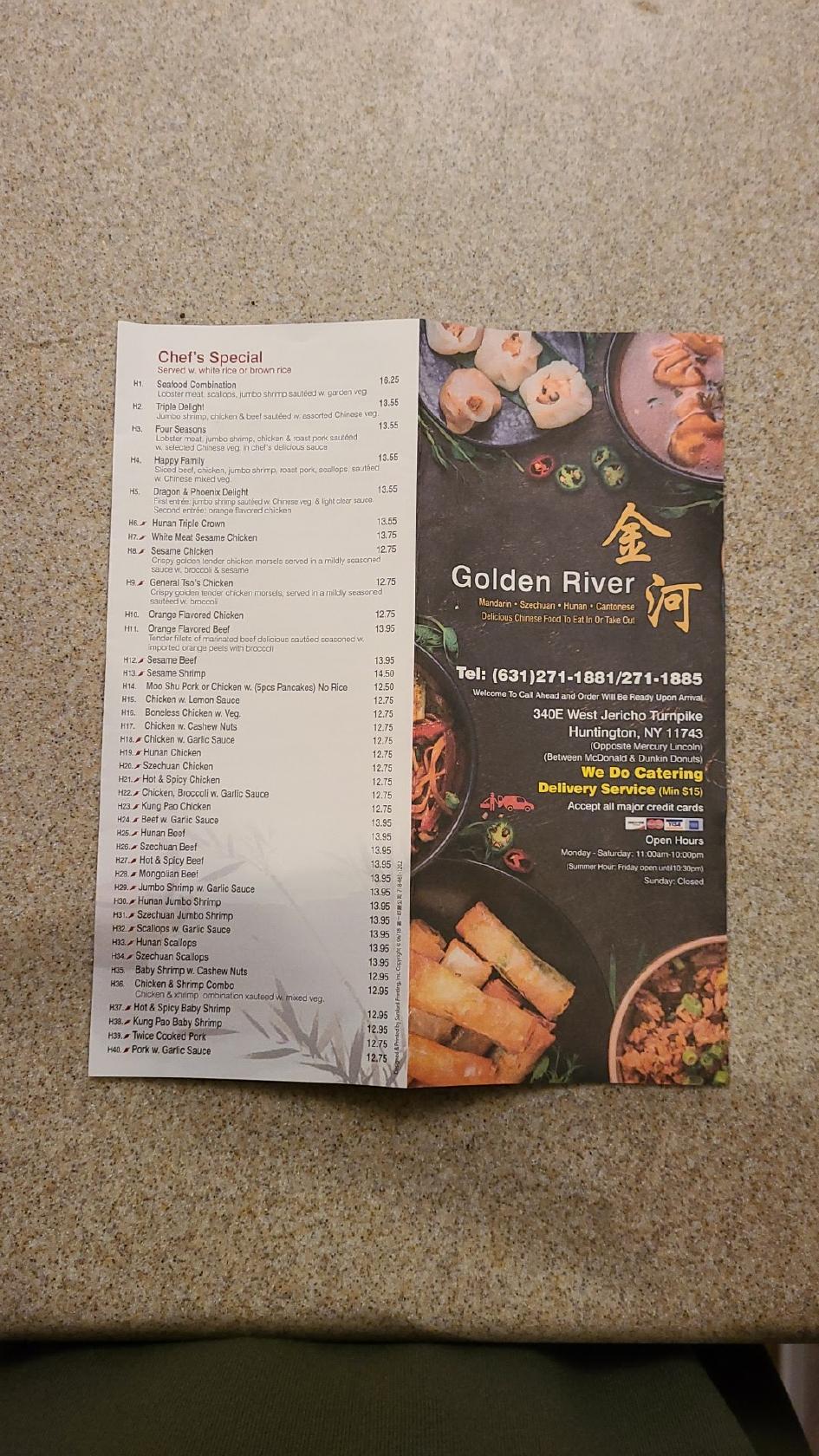 Menu at Golden River Chinese Kitchen restaurant, Huntington