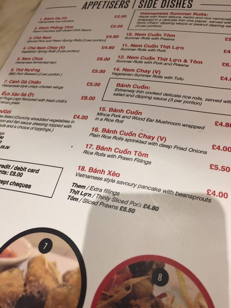 Menu at I Am Pho restaurant, Manchester