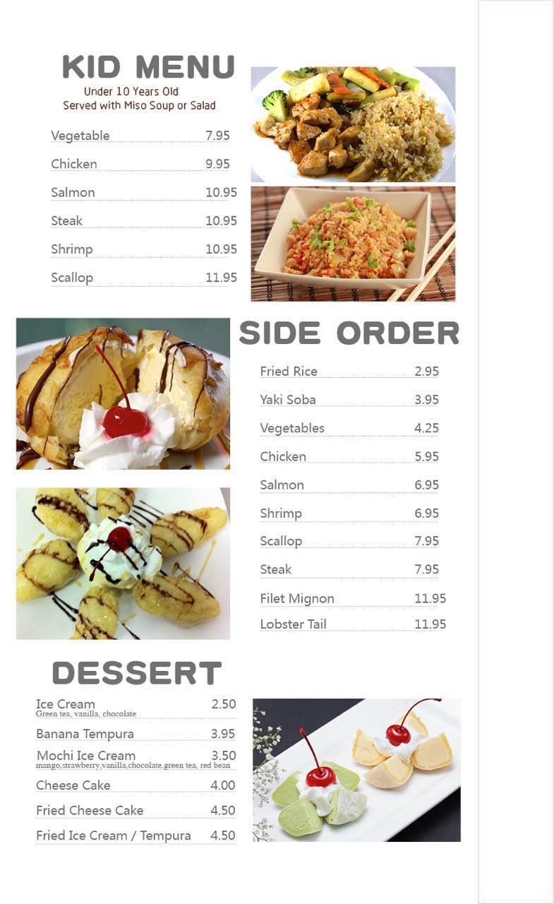 Menu at Mizu Sushi Bar & Grill, Niles
