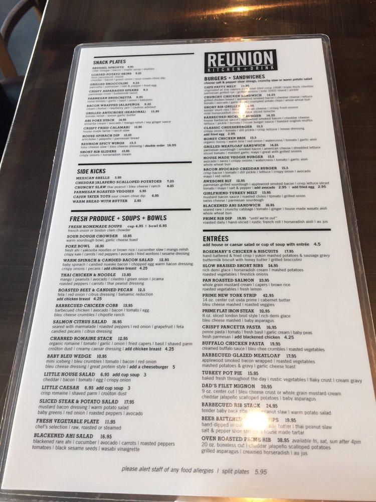 Menu at Reunion Kitchen + Drink restaurant, Laguna Beach