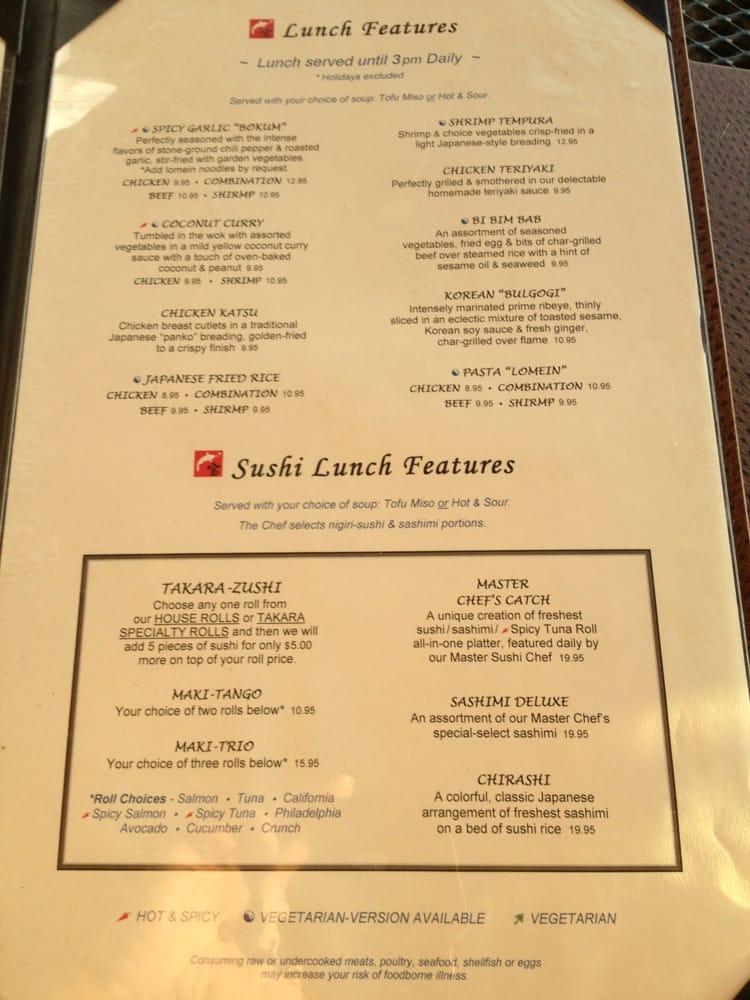 Menu at Takara Sushi & Asian Bistro restaurant, Cedar Park