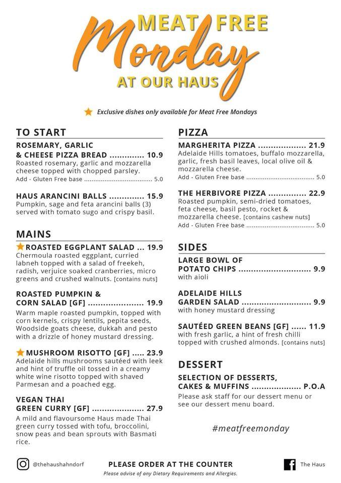 Menu at The Haus Restaurant, Hahndorf, 38A Main St
