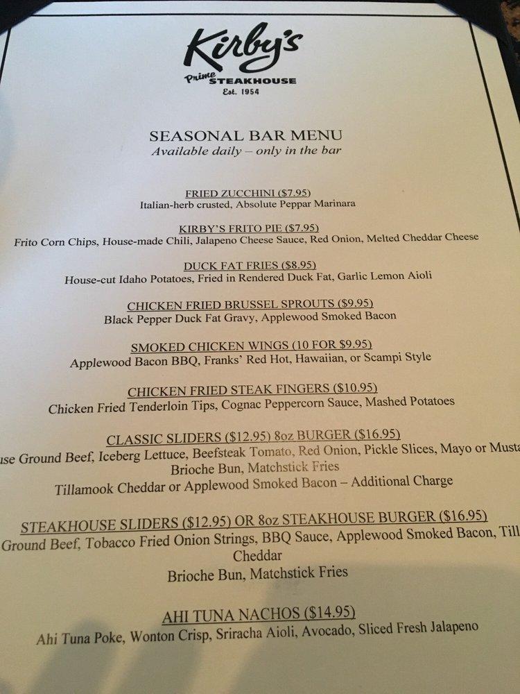 Menu at Kirby's Steakhouse, The Woodlands