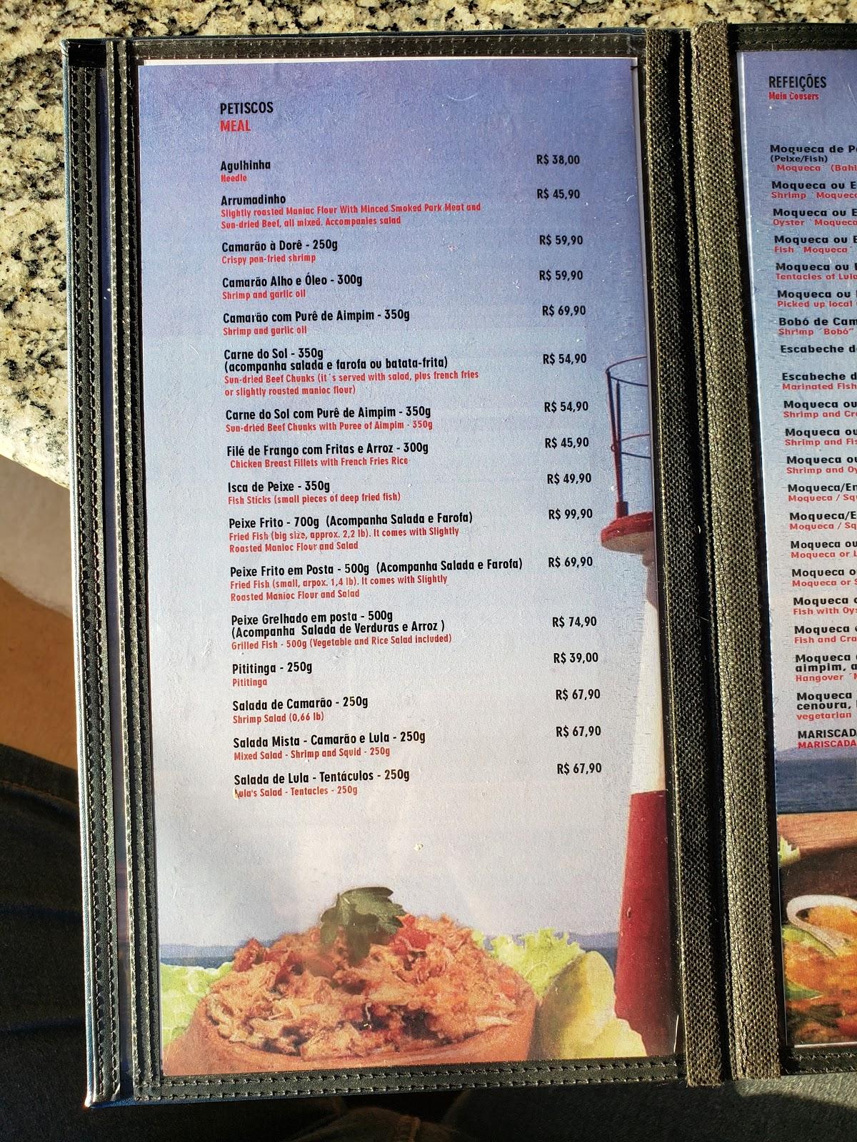 Menu em Bar Recanto da Lua Cheia, Salvador