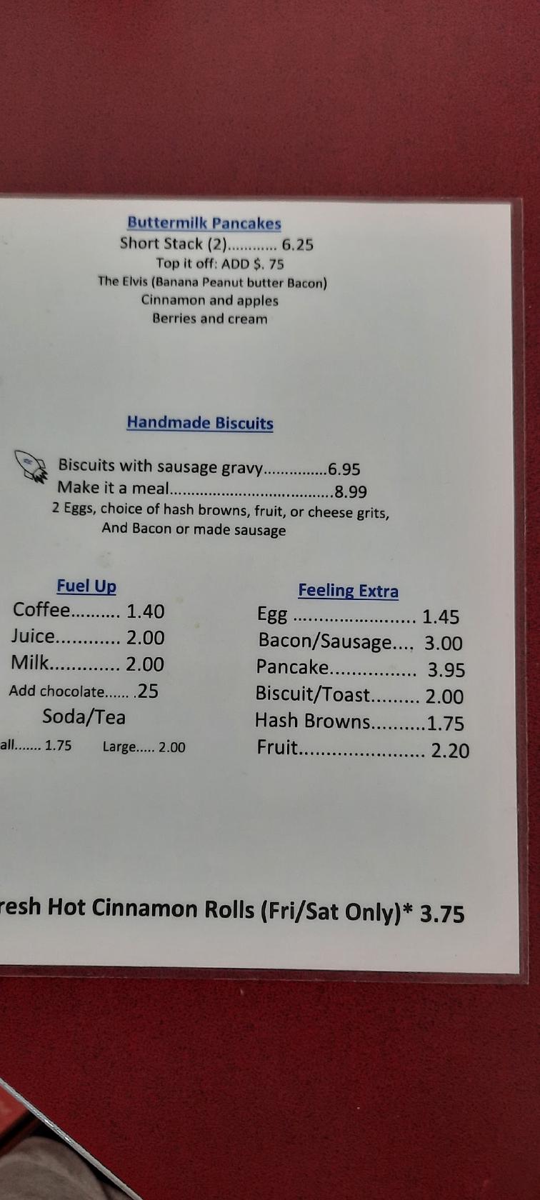 Menu at Rocket Cafe, Robinson, 305 S Robinson Dr