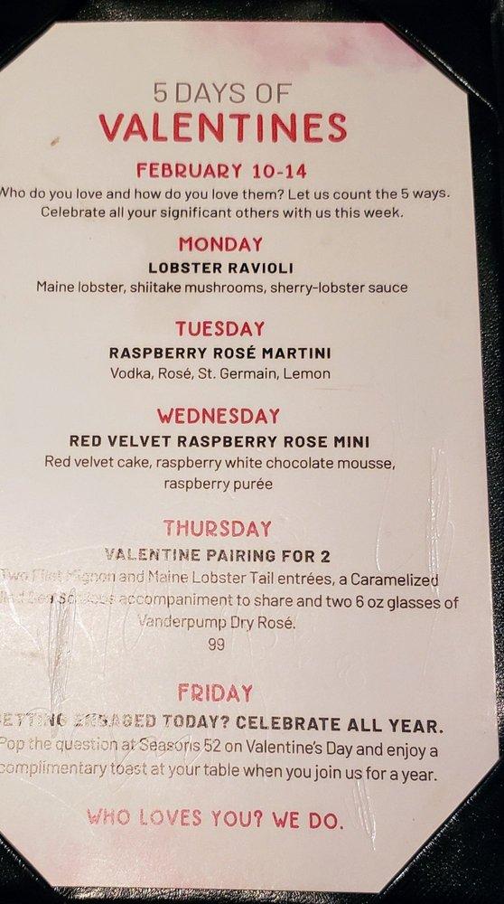 Menu at Seasons 52 pub & bar, Troy