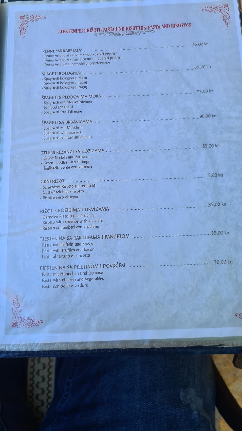 Menu at Siesta Restaurant, Rogoznica