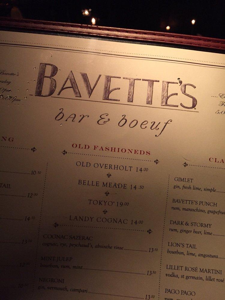 Menu at Bavette's Bar & Boeuf, Chicago