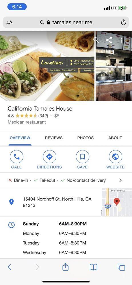 Menu at California Tamales House restaurant, Los Angeles, Nordhoff St