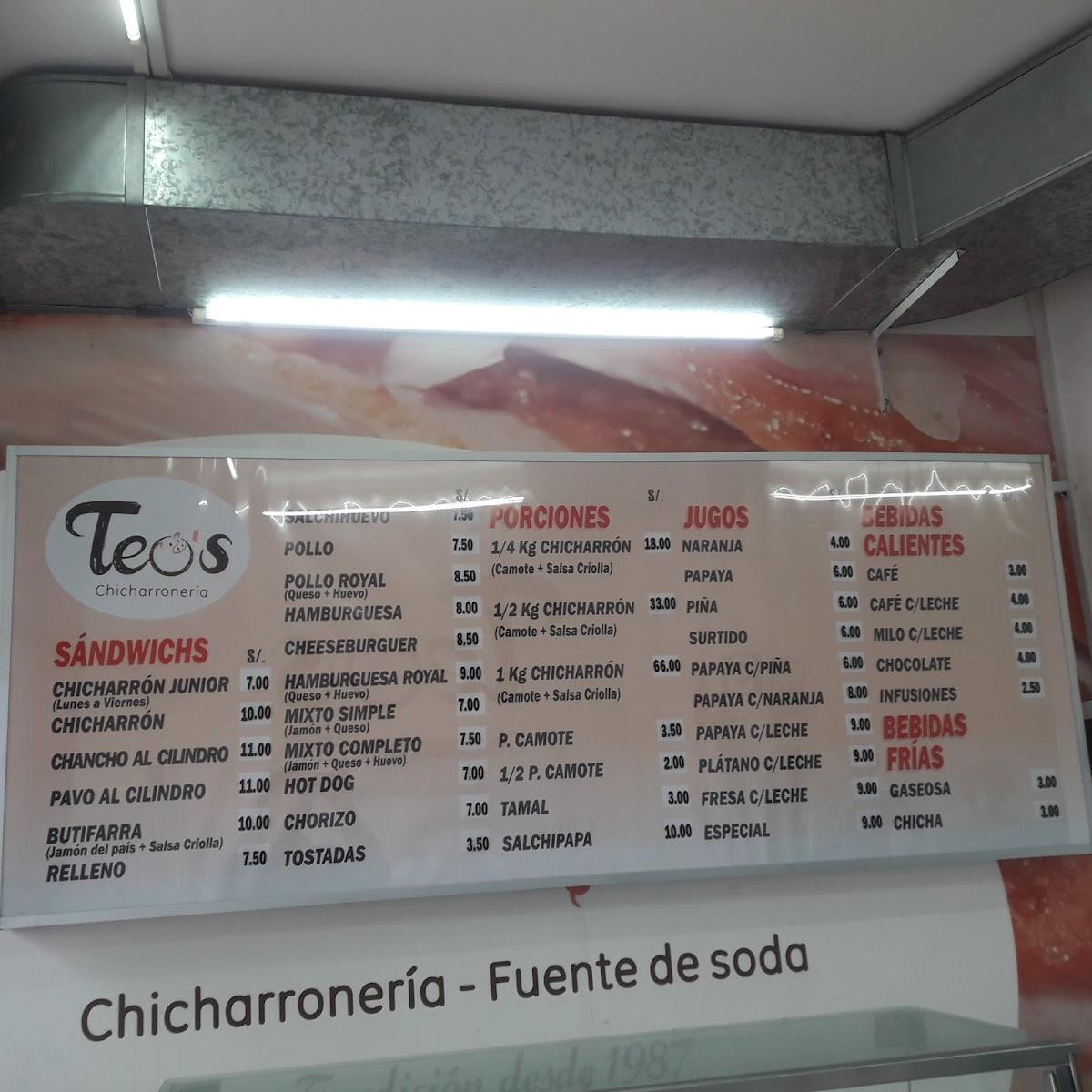 Carta del restaurante Chicharroneria Teo's, Magdalena del Mar