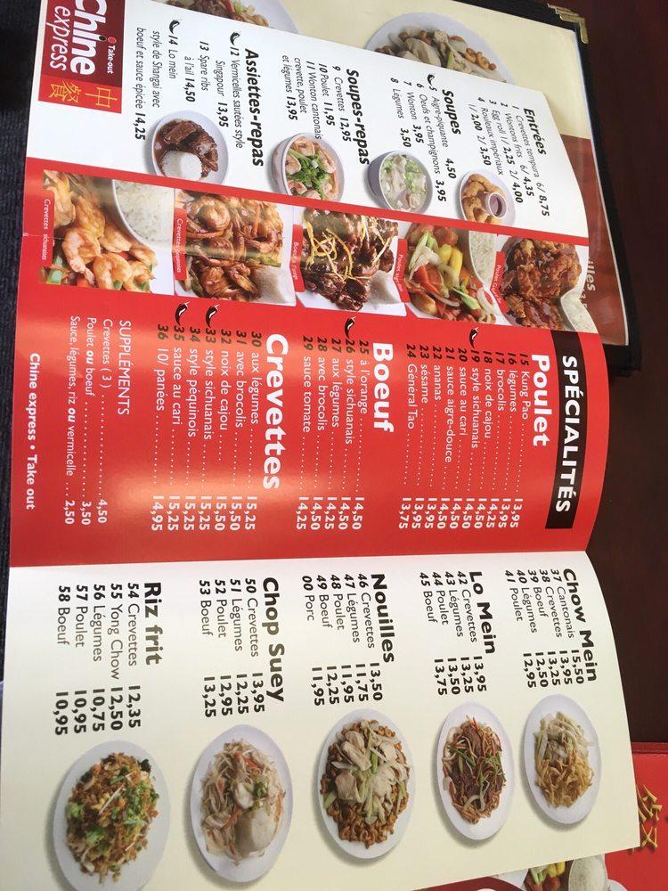 Menu au Chine Express restaurant, Levis, Rte des Rivières #301