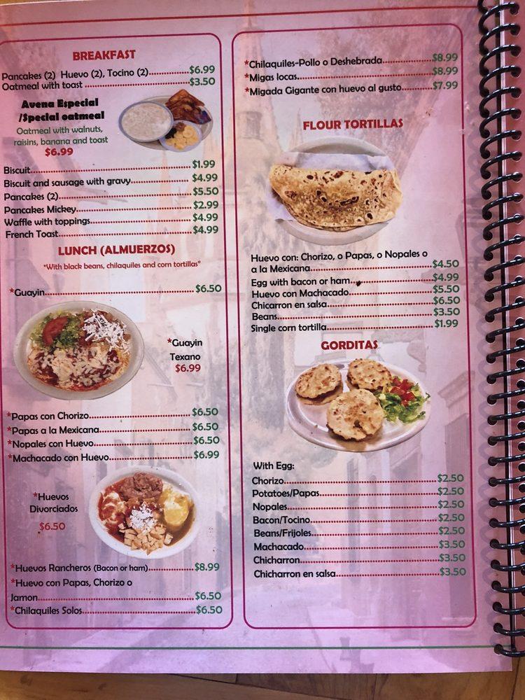 Menu at Dona Carmen’s #4 restaurant, South Padre Island