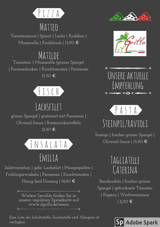 Speisekarte von Il Grillo Ristorante Pizzeria Vinoteca, Vlotho