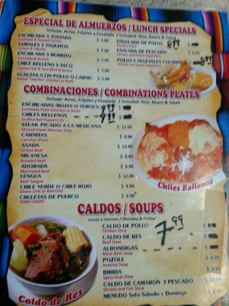 Menu at Jugos Vallarta restaurant, Corona