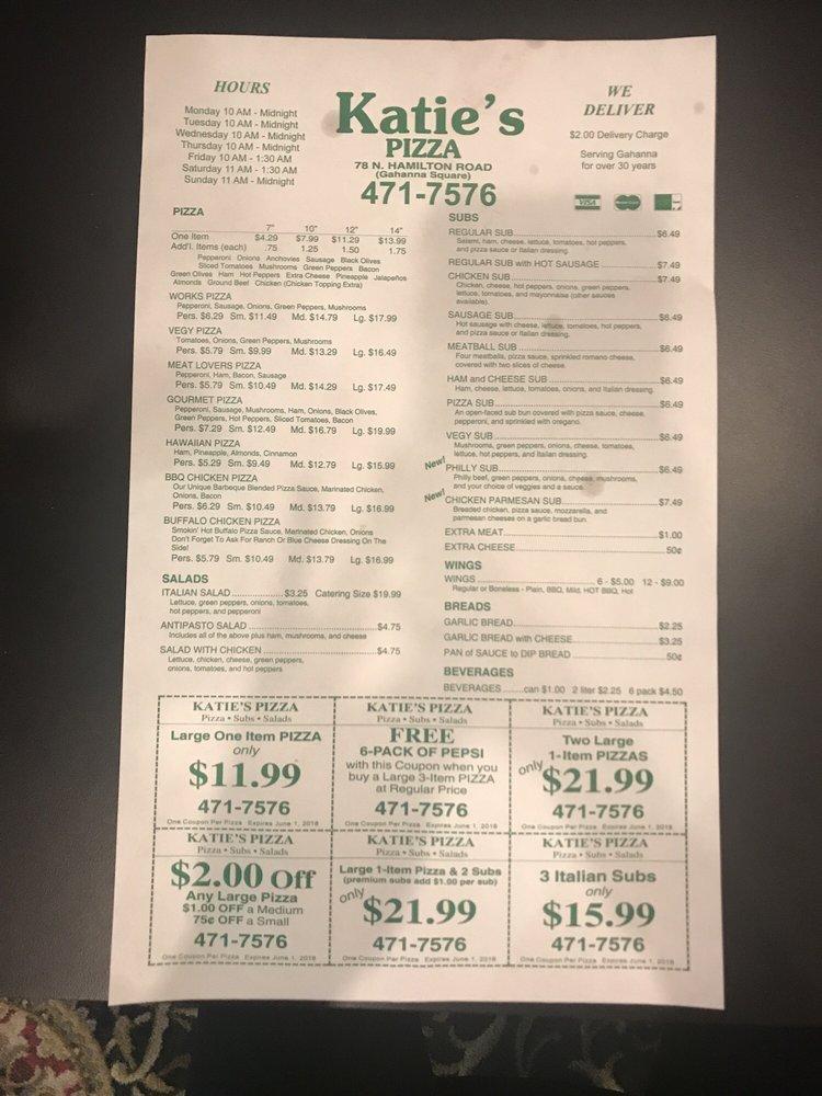 Menu at Katie's Pizza pizzeria, Gahanna