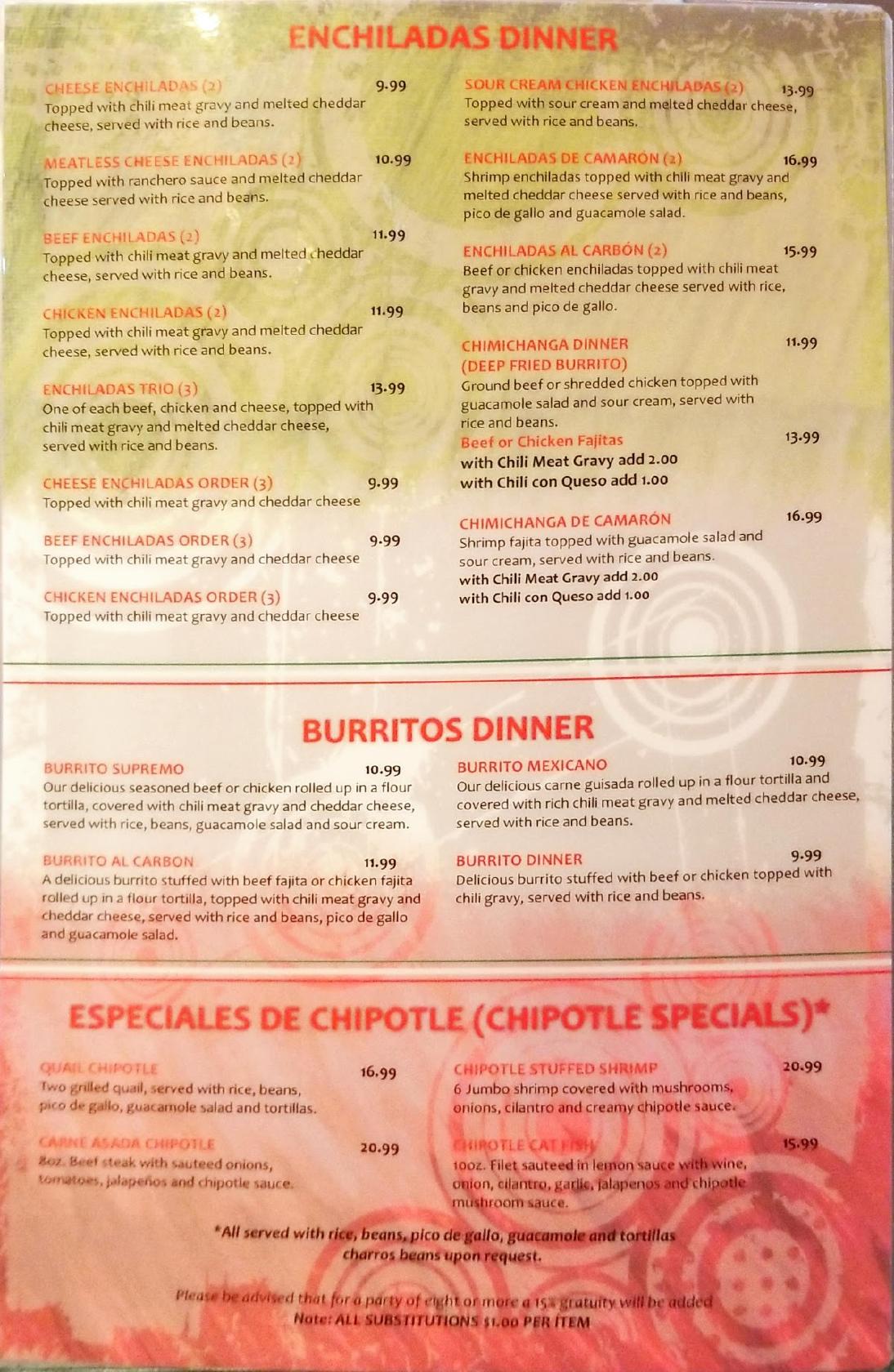 Menu at Palacios Mexican Restaurant, Palacios