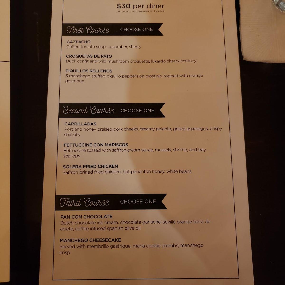 Menu at Solera - Spanish Tapas Restaurant and Bar, Baton Rouge