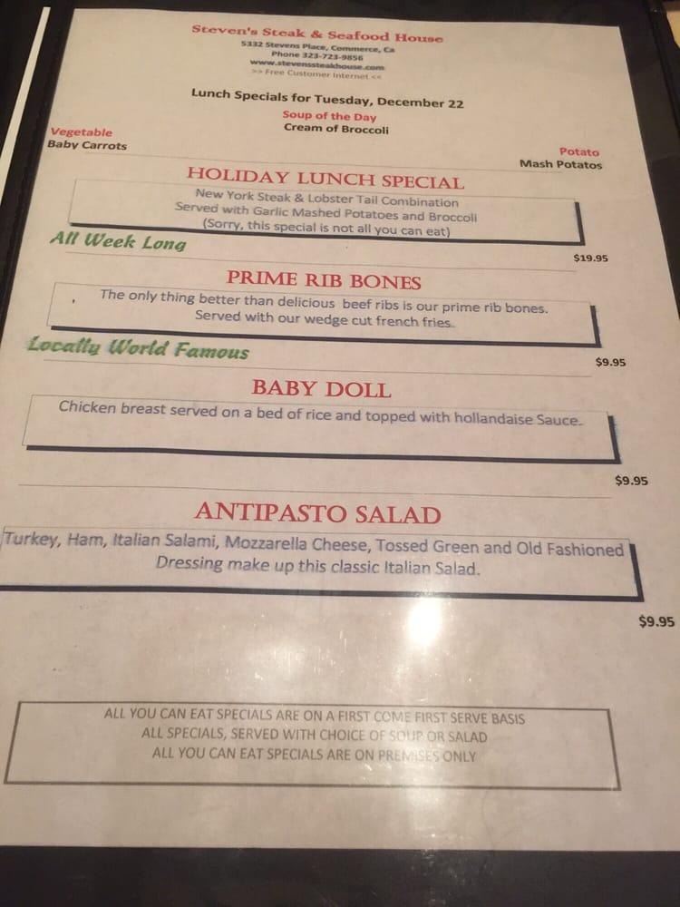 Menu at Steven's Steak & Seafood House steakhouse, Commerce