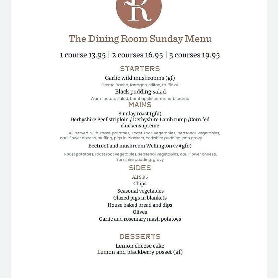 Menu at The Dining Room restaurant, Derby