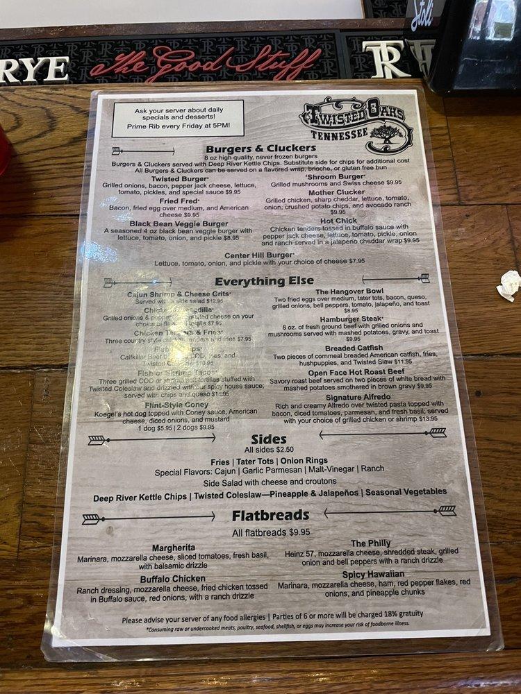 Menu at Twisted Oaks pub & bar, Smithville