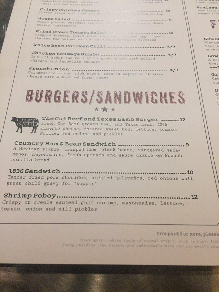 Menu at 1836 Texas Kitchen pub & bar, Tyler, Crow Rd