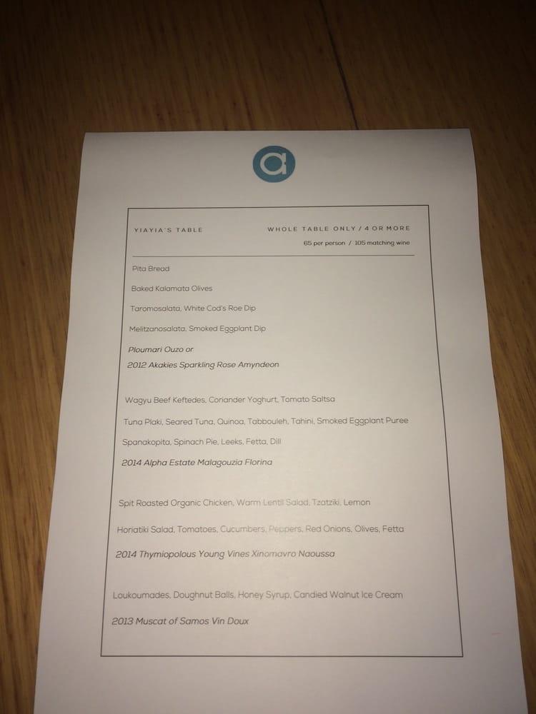 Menu at Alpha Restaurant, Sydney