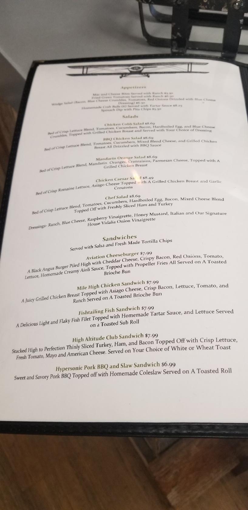 Menu at Crosswinds Cafe, Martinsburg, 170 Aviation Way