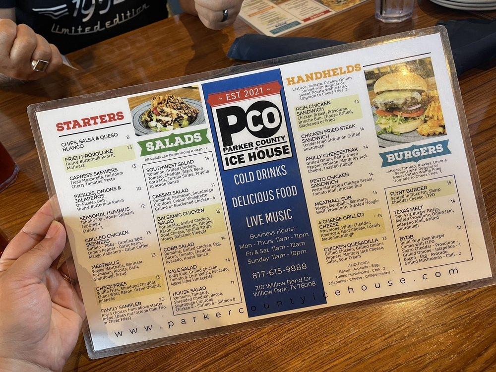 Menu at Parker County Ice House pub & bar, Willow Park