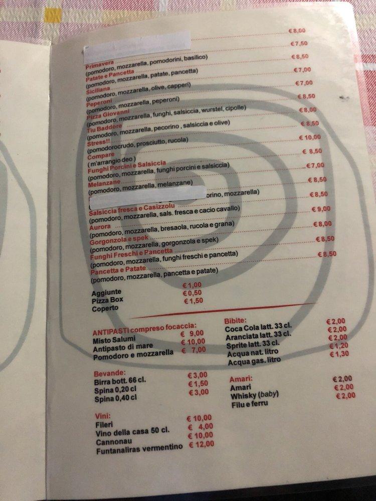 Menu at Pizzeria da Michele, Cuglieri