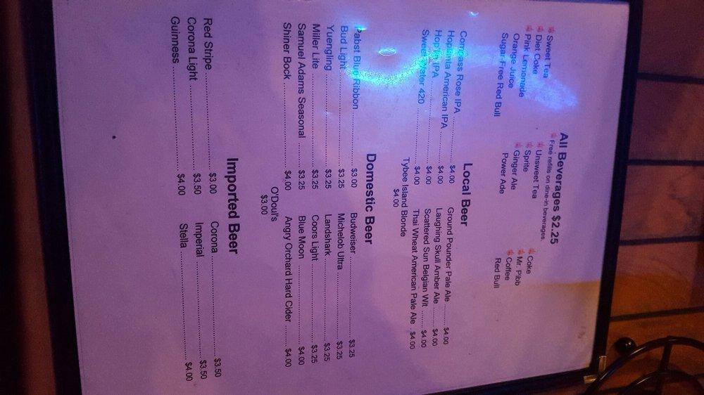Menu at Sting Ray's Seafood pub & bar, Tybee Island