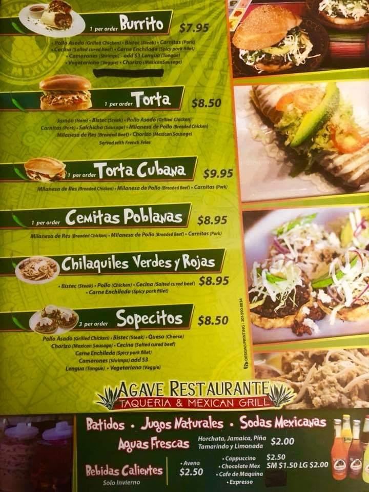 Menu at Agave restaurant, Union City