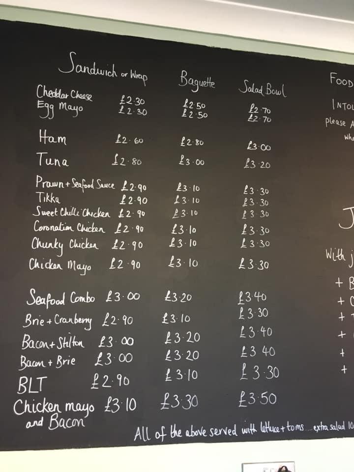 Menu at ENJOY Sandwich Bar, Plymouth