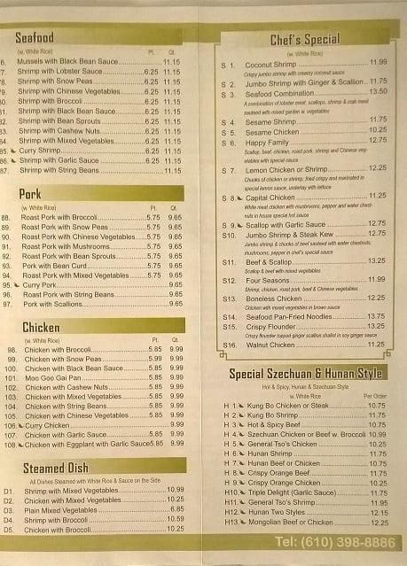 Menu at Evergreen restaurant, Allentown