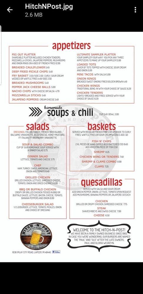 Menu at Hitch N Post Bar & Grill, Lapeer