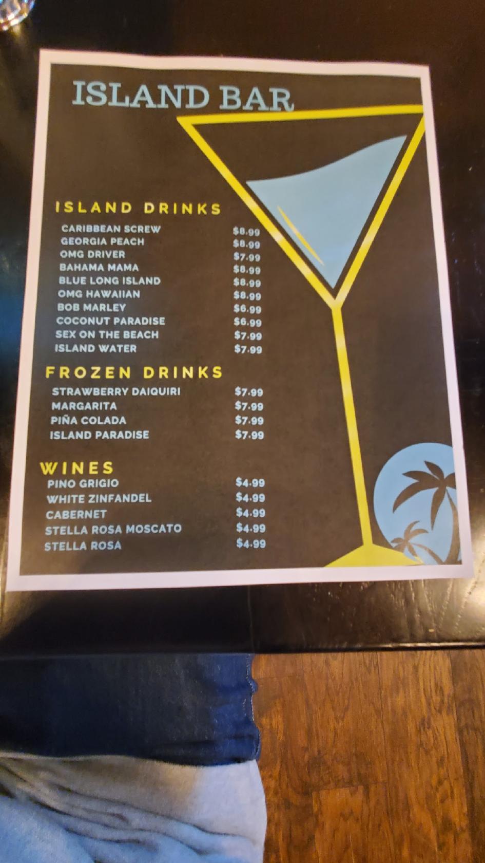 Menu at Island seafood restaurant, Tallahassee