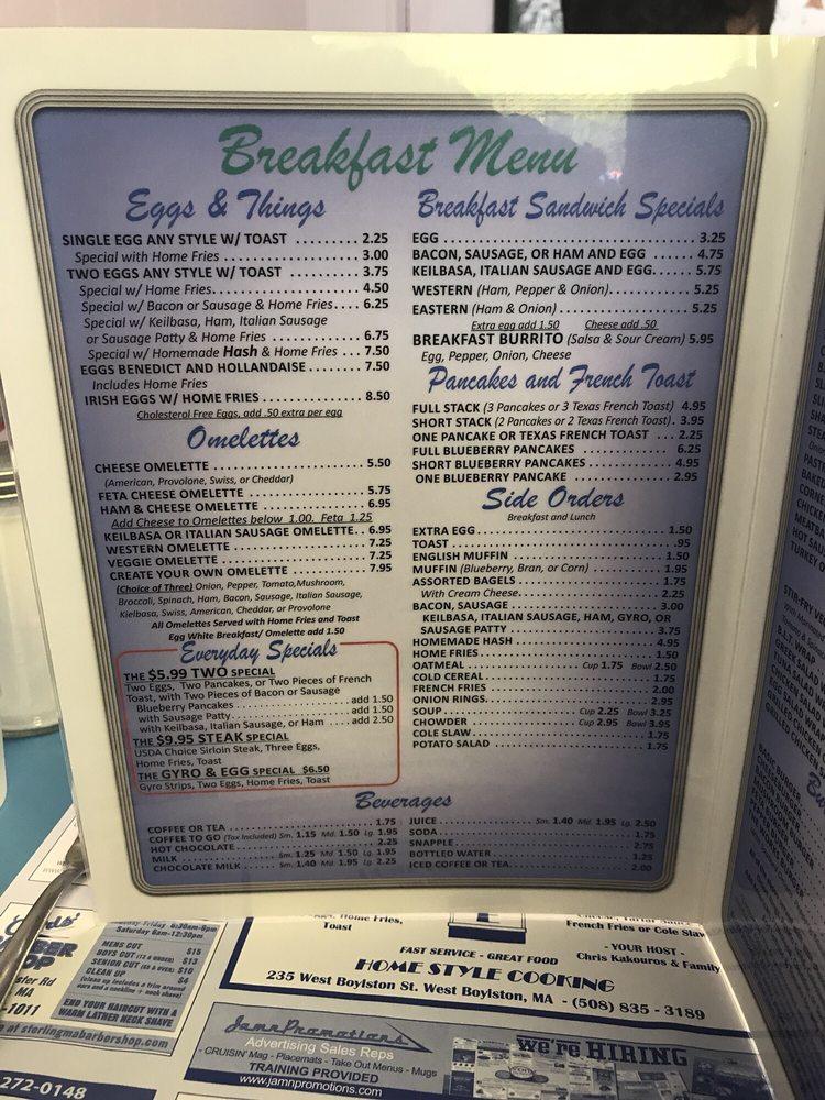 Menu at Jake's Cafe, West Boylston
