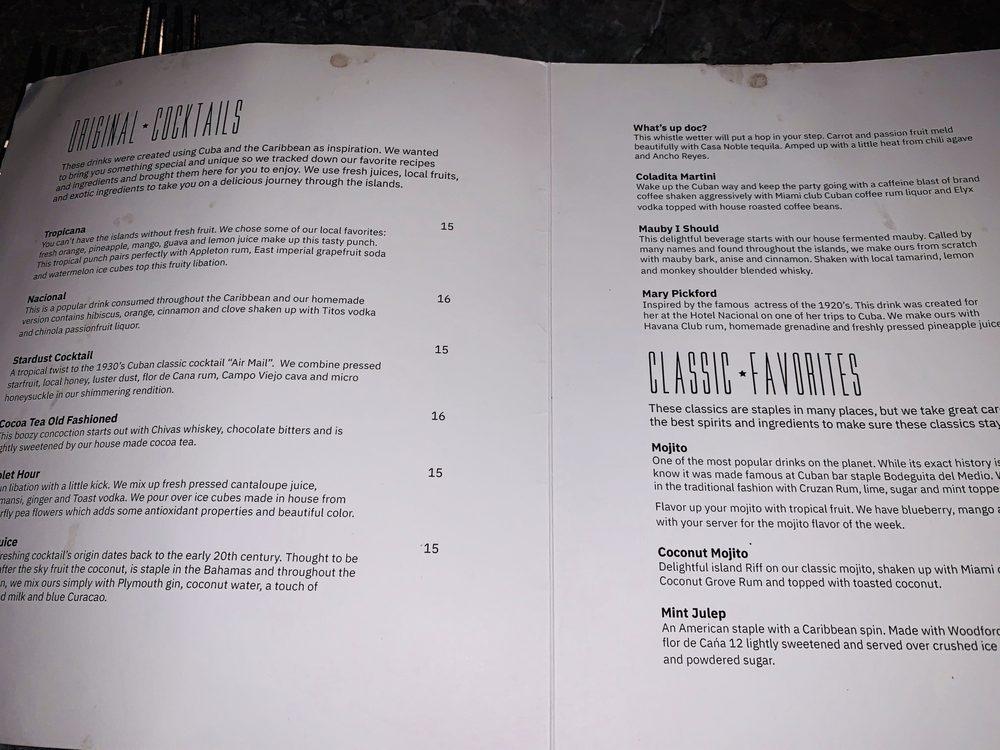 Menu at Kuba Cabana restaurant, Doral