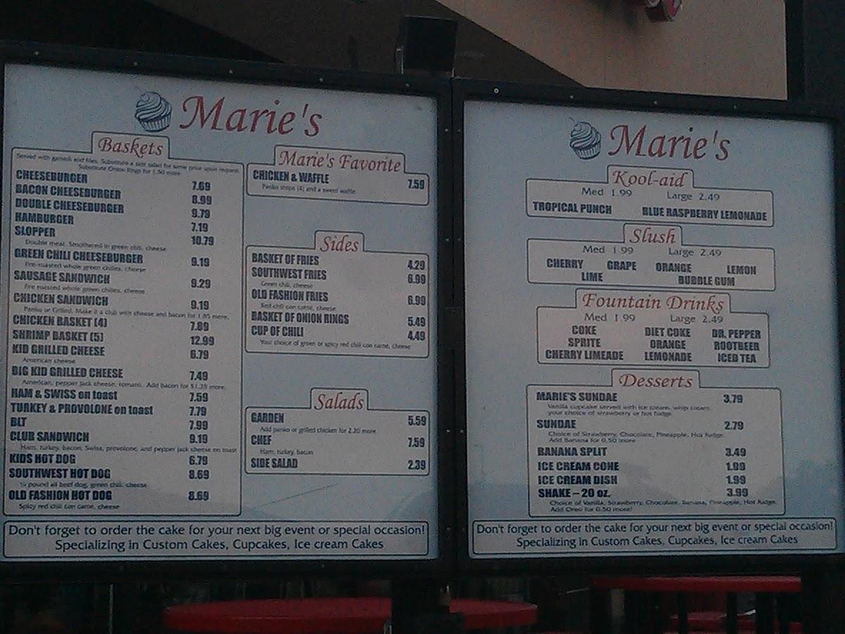 Menu at Marie's restaurant, Pueblo West