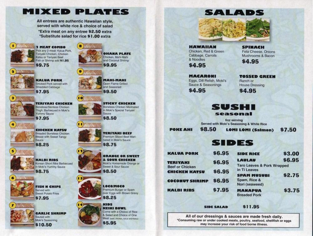Carta del restaurante Moki's Hawaiian Grill, Taylorsville