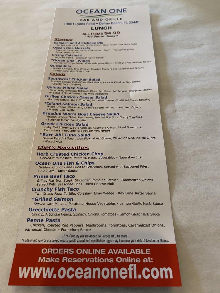 Menu at Ocean One Bar & Grille, Boca Raton