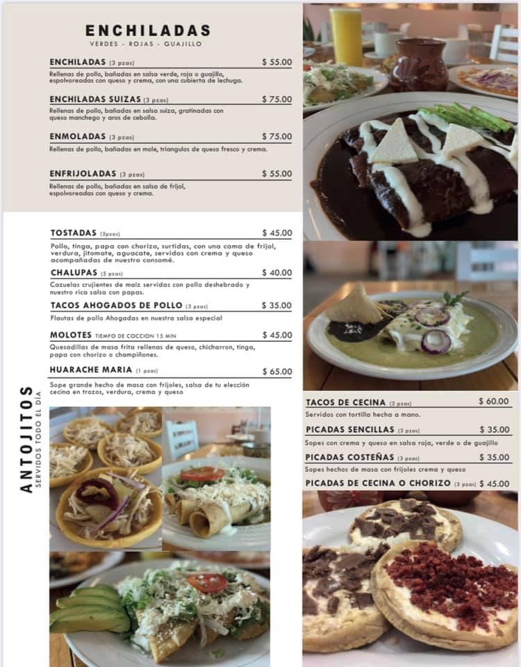 Carta del restaurante Querida María, Chilpancingo del los Bravo
